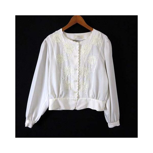 DIAS ディアス 東京ブラウス シャツ ブラウス 花モチーフ 刺繍 スカラップ 長袖 M オフ白 アイボリー レディース【表記サイズ】表記なし※M位のサイズ感になります。(実寸サイズのご確認をお願い致します。)【実寸サイズ】肩幅：40cm...
