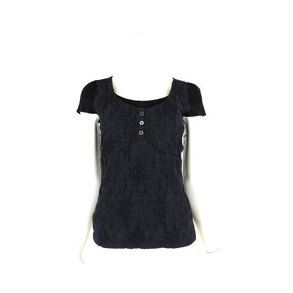 ルシャンテ le chanter トップス カットソー プルオーバー ベスト 異素材 フェイクレイヤード シワ加工 刺繍 シルク コットン 半袖 M 黒【表記サイズ】表記なし※M位のサイズ感になります。(実寸サイズのご確認をお願い致します。...