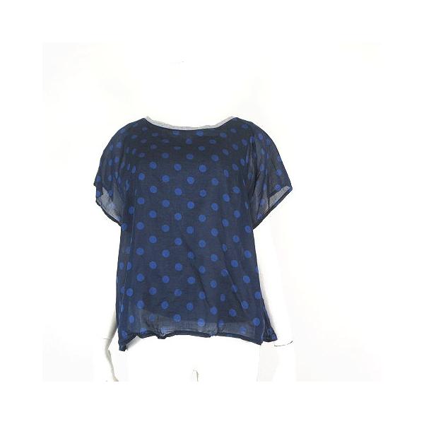 クロロシスター chloro sister 日本製 レイヤード カットソー シアー ドット バックオープン 半袖 S-M 36 紺 ネイビー 青 ブルー グレー【表記サイズ】36※S-Mサイズ相当(実寸サイズのご確認をお願い致します。)【実...