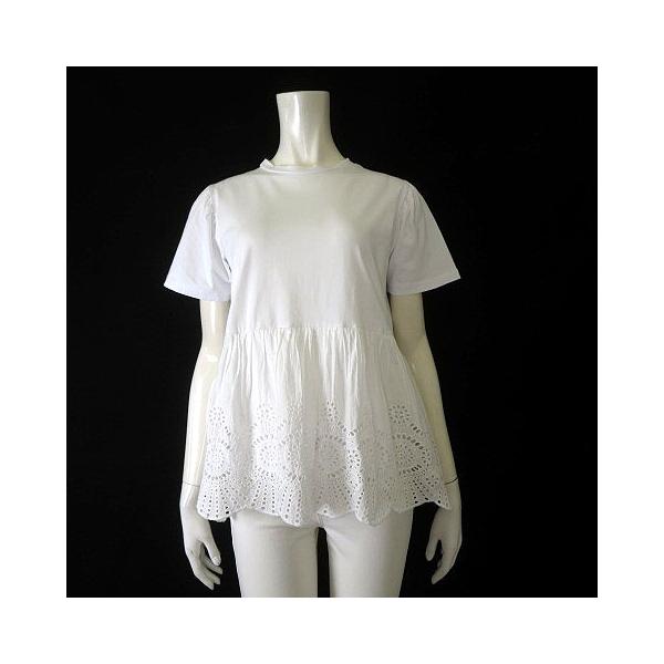 TWENTY THREE トゥウェンティースリー カットソー ブラウス エンブロイダリー レース ペプラム 半袖 M 白 ホワイト レディース【表記サイズ】記載なし※Mサイズ相当(実寸サイズのご確認をお願い致します。)【実寸サイズ】肩幅：3...