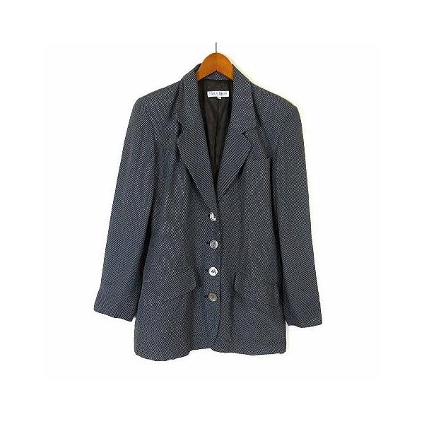 PAOLA RIBONI パオラリボーニ ジャケット 水玉 ドット柄 テーラード 長袖 L 40 黒 ブラック 白 ホワイト レディース【表記サイズ】40※Lサイズ相当【実寸サイズ】肩幅：40cm　身幅：47cm　着丈：76cm　袖丈：58...