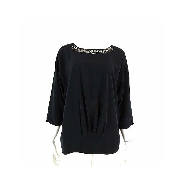 スタイルノート Style Note ブラウス プルオーバー パール ビーズ スタッズ装飾 切替 タック ドロップショルダー 7分袖 L 黒 ブラック【表記サイズ】Lバスト86-94、身長154-162【実寸サイズ】身幅：55cm　着丈：6...