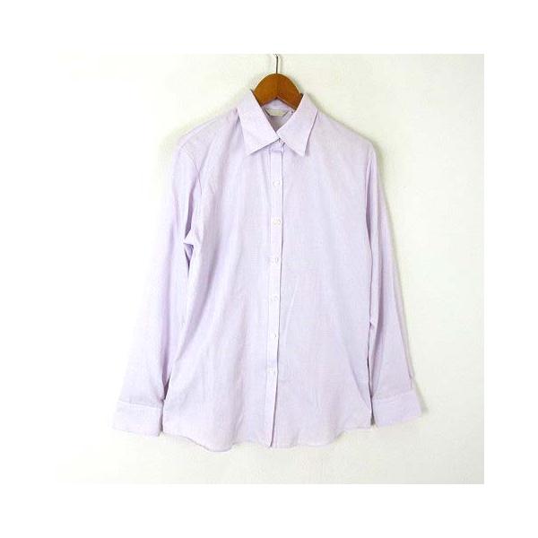 Dinkel シャツ ブラウス ジャガード ストライプ柄 長袖 L 11 ラベンダー 白 ホワイト レディース【表記サイズ】11バスト86、身長158※Lサイズ相当【実寸サイズ】肩幅：40cm　身幅：47cm　着丈：68cm　袖丈：56cm...