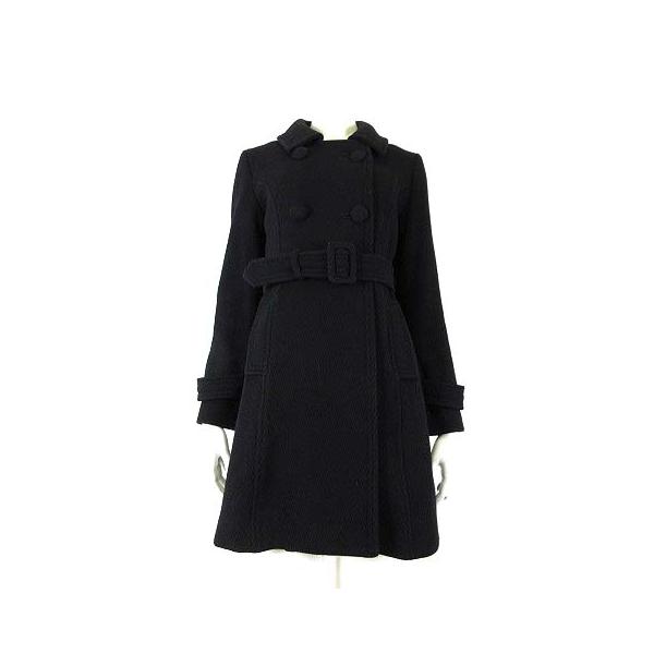 プレミアインクルージョン PREMIA INCLUSION コート ツイル ウール ダブル ビッグボタン ウエストベルト M 38 黒 ブラック レディース【表記サイズ】38　バスト83、身長158※Mサイズ相当(実寸サイズのご確認をお願い...