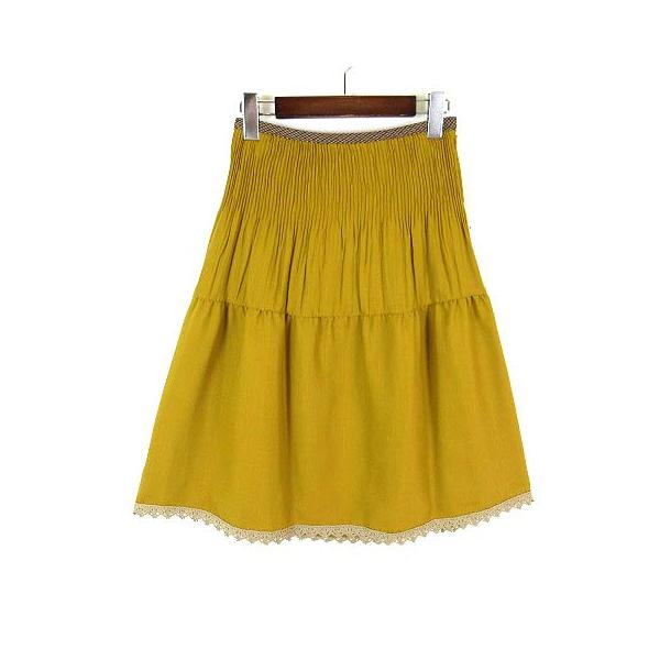 スイヴィ SUIVI スカート フレア 切替 プリーツ加工 ガンクラブチェック ピコレースヘム ウール コットン S 1 マスタードイエロー【ブランド】スイヴィ SUIVI【表記サイズ】1※Sサイズ相当(実寸サイズのご確認をお願い致します。...
