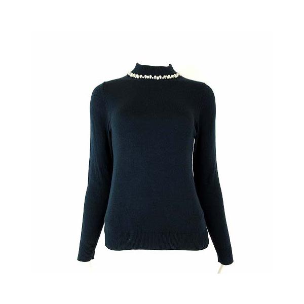 アースミュージック&amp;エコロジー EARTH MUSIC &amp; ECOLOGY ニット セーター パール ビジュー装飾 モックネック 長袖 M 深緑 ダークグリーン【ブランド】アースミュージック&amp;エコロジー EARTH ...