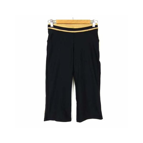 ダミス DAMISS パンツ スパッツ クロップド 配色 ストレッチ L 黒 ブラック ゴールド ヨガ スポーツ フィットネス レディース【表記サイズ】L【実寸サイズ】ウエスト：66cm　もも幅：22cm　裾幅：21cm　股上：19cm　股...