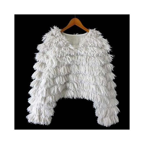 リトモラティーノ Ritmo Latino シャギー フリンジ プルオーバー Vネック 長袖 S 1 ライトグレー レディース【表記サイズ】1※Sサイズ相当(実寸サイズのご確認をお願い致します。)【実寸サイズ】身幅：48cm　着丈：48cm...