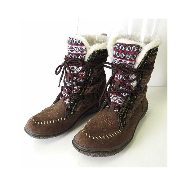 DESPACIO モカシンブーツ 裏ボア チロリアン柄 コーデュロイ L 24.0cm ダークブラウン こげ茶色 くつ 靴 シューズ レディース【表記サイズ】L (約24.0cm)【実寸サイズ】履き口周り：-cm　筒高：17cm　ヒールの高...