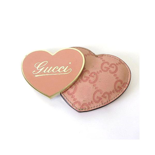 グッチ GUCCI コンパクトミラー ハート型 手鏡 GG シマ レザー ケース付 手鏡 携帯用 レディース【ブランド】グッチ GUCCI【実寸サイズ】ケース大きさ　W8cm　H6.5cm　【素材】ケース　レザー製【色】ピンク【状態】◆US...