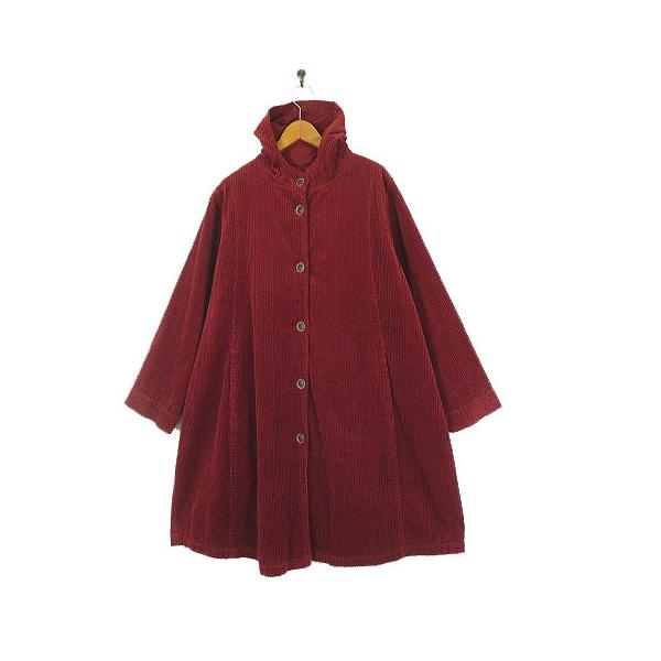 in leaf インリーフ コート コーデュロイ Aライン ロングコートフード F 赤 レッド レディース【表記サイズ】F※身幅がゆったりとしたシルエットになっています。実寸サイズのご確認をお願い致します。【実寸サイズ】肩幅：42cm　身幅...