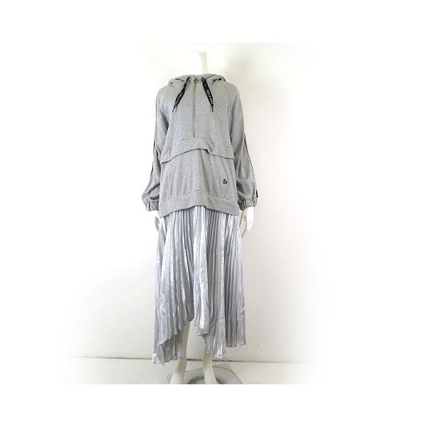 クーラティクス COOLA TIQUES スウェット ドッキング ワンピース ハーフジップ フード ロゴ 長袖 M 38 グレー シルバーグレー レディース【表記サイズ】38※Mサイズ相当(実寸サイズのご確認をお願い致します。)【実寸サイズ...