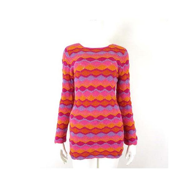 アイザックミズラヒ ISAAC MIZRAHI ニット セーター チュニック かぎ編み マルチボーダー 総柄 スカラップ ウール 長袖 S マルチカラー【ブランド】アイザックミズラヒ ISAAC MIZRAHI【表記サイズ】S【実寸サイズ】...