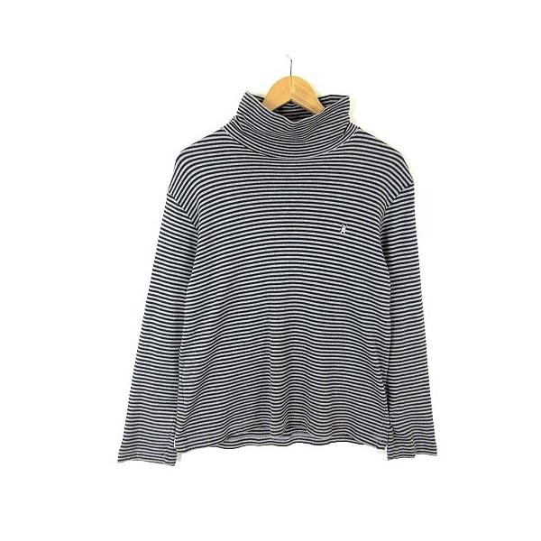 マクベス MACBETH トップス ボーダー ハイネック ワンポイント ドッグ 刺繍 コットン 長袖 M グレー 黒 ブラック メンズ【表記サイズ】M【実寸サイズ】身幅：52cm　着丈：59cm　ゆき丈：77cm　　【素材】綿100％【色】...