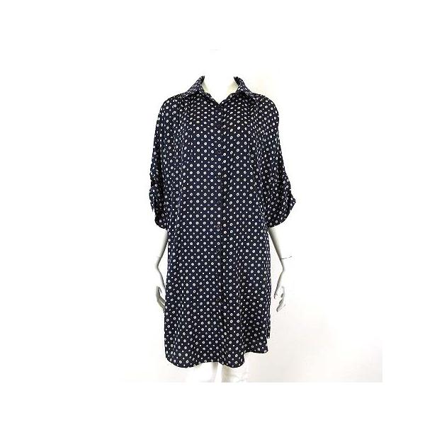 キムズブティック Kim's Boutique シャツワンピース チュニック 総柄 ギャザー 落ち感 とろみ ドルマンスリーブ ロールアップ袖 7分袖 M 紺【表記サイズ】表記なし※M位のサイズ感になります。(実寸サイズのご確認をお願い致し...