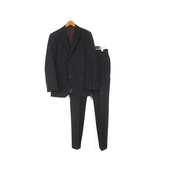 ギンザグローバルスタイル GINZA Global Style イタリア カノニコ SUPER110's ウール スーツ セットアップ ストライプ シングル S 黒 美品【表記サイズ】Sサイズ相当※実寸サイズのご確認をお願い致します。【実寸...