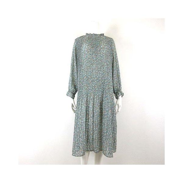 アンティックラグ antic rag ワンピース プリーツ フレア リバティ 小花柄 フリル襟 シアー シフォン ロング 長袖 M ミントブルー【表記サイズ】表記なし※M位のサイズ感になります。(実寸サイズのご確認をお願い致します。)【実寸...