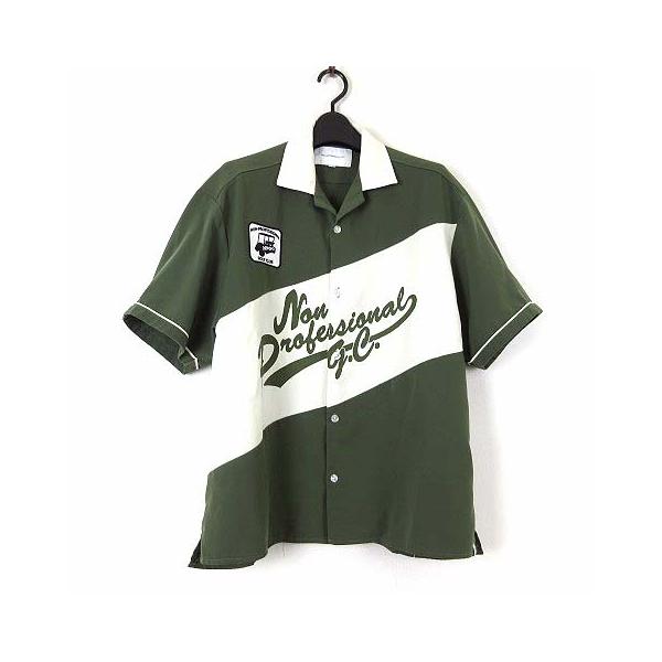 NON PROFESSIONAL G.C NPGC 23SS シャツ ボーリングシャツ ゴルフウエア 半袖 ロゴ オール 刺繍 M カーキ オフ白 希少 GOLF メンズ【表記サイズ】M【実寸サイズ】肩幅：50cm　身幅：59cm　着丈：7...