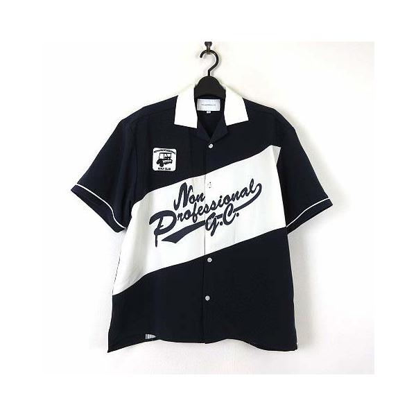 NON PROFESSIONAL G.C NPGC 23SS シャツ ボーリングシャツ ゴルフウエア 半袖 ロゴ オール 刺繍 M 紺 ネイビー 白 希少 GOLF メンズ【表記サイズ】M【実寸サイズ】肩幅：51cm　身幅：60cm　着丈：...
