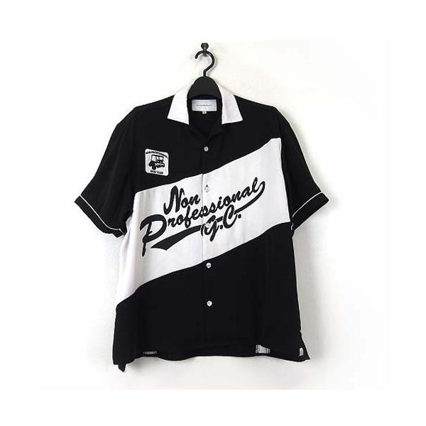 NON PROFESSIONAL G.C NPGC 23SS シャツ ボーリングシャツ ゴルフウエア 半袖 ロゴ オール 刺繍 S 黒 ブラック 白 ホワイト GOLF【表記サイズ】S【実寸サイズ】肩幅：48cm　身幅：59cm　着丈：69...