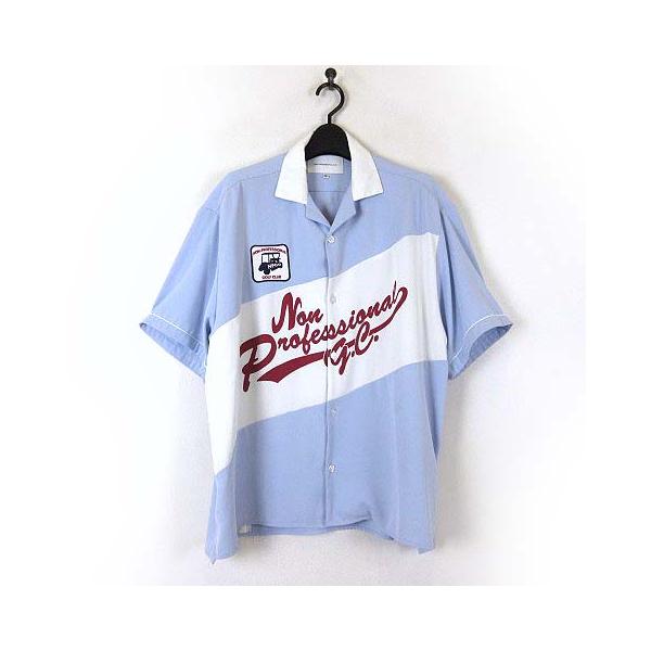 NON PROFESSIONAL G.C NPGC 23SS シャツ ボーリングシャツ ゴルフウエア 半袖 ロゴ オール 刺繍 M 水色 ライトブルー 白 ホワイト 赤【表記サイズ】M【実寸サイズ】肩幅：50cm　身幅：62cm　着丈：71...