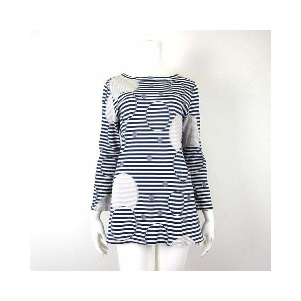 ジャンニ ロ ジュディチェ GIANNI LO GIUDICE チュニック カットソー 長袖 サークル ボーダー柄 L 42 紺 ネイビー 白 ホワイト 美品【表記サイズ】42 (Lサイズ相当、実寸サイズもご参考にしてください)【実寸サイズ...