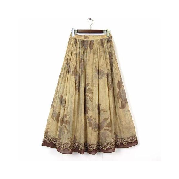Rossa ロッサ import Rossa インポートロッサ スカート ロングスカート フレア プリーツ ボタニカル 花柄 M 42 ベージュ ブラウン【表記サイズ】42 (Mサイズ)【実寸サイズ】ウエスト：62cm　ヒップ：100cm　...