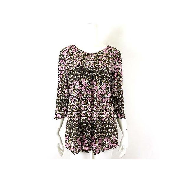 K's Intelligence Mode チュニック カットソー 花柄 切替 メロウ フラワーモチーフ ラインストーン装飾 落ち感 ギャザー 7分袖 M 茶【表記サイズ】表記なし※M位のサイズ感になります。(実寸サイズのご確認をお願い致し...