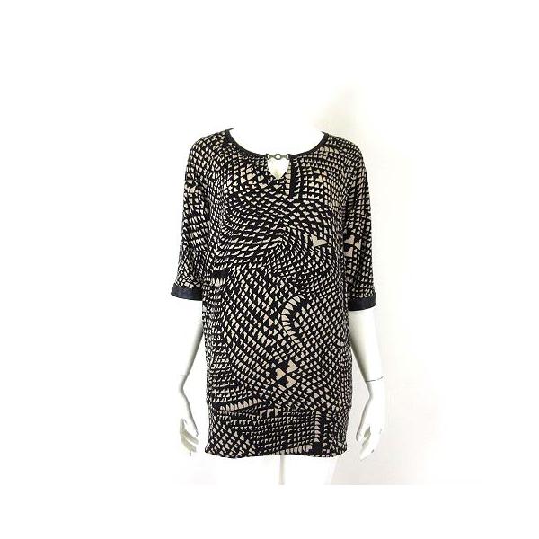 Quinze heures trente クインズユレストレンテ フランス製 チュニック カットソー 総柄 キーネック ドルマンスリーブ 半袖 M 黒【表記サイズ】表記なし※M位のサイズ感になります。(実寸サイズのご確認をお願い致します。)...