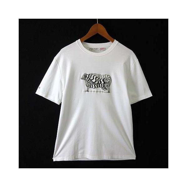PROMO-ARTE プロモアルテ Diego Masi Tシャツ カットソー アニマル アート プリント クルーネック 半袖 L オフ白 黒 ブラック レディース【表記サイズ】表記なし※L位のサイズ感になります。(実寸サイズのご確認をお願...