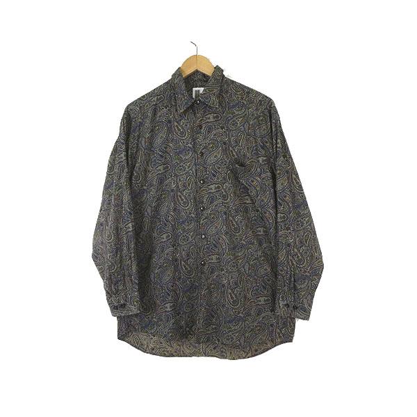 jacques britt 日本製 90s ヴィンテージ シャツ ペイズリー 総柄 レギュラーカラー 長袖 L ネイビー グレー グリーン マルチカラー メンズ【表記サイズ】L※実寸サイズのご確認をお願い致します。【実寸サイズ】肩幅：50c...