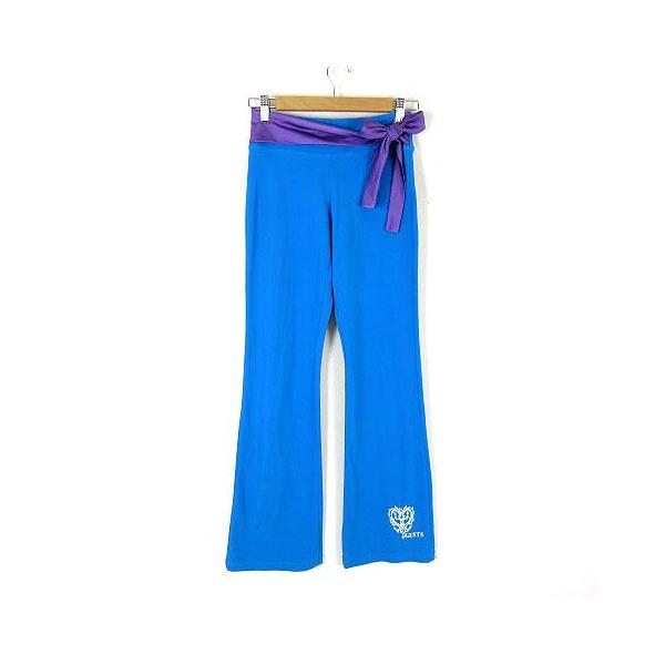 GESTS ゲスト パンツ フレア ロゴ 配色 サテン ウエストリボン ストレッチ M 青 ブルー 紫 パープル ヨガ フィットネス レディース【表記サイズ】Mウエスト64-70cm、ヒップ87-95cm【実寸サイズ】ウエスト：62cm　も...