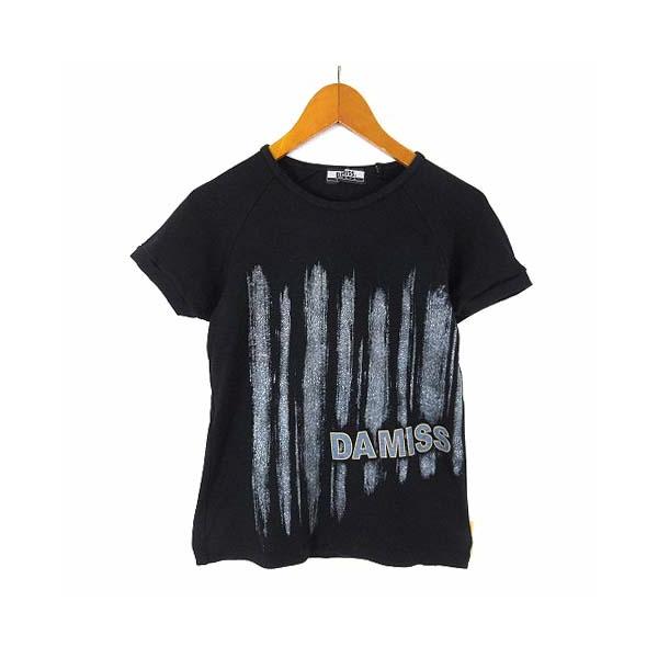 DA MISS SPORTS ダミス Tシャツ リブ カットソー ロゴ ラメ クルーネック コットン ストレッチ 半袖 M 黒 フィットネス ヨガ ピラティス【表記サイズ】M【実寸サイズ】身幅：40cm　着丈：53cm　ゆき丈：28cm　　...
