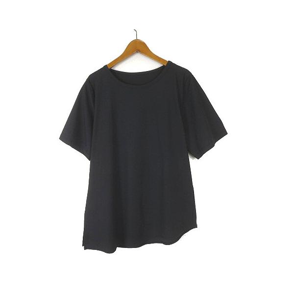 リアルストーン Real Stone ヨガウエア Tシャツ トップス ストレッチ アシンメトリーヘム ロゴ 5分袖 半袖 M 黒 ブラック レディース【表記サイズ】M※実寸サイズのご確認をお願い致します。【実寸サイズ】肩幅：39cm　身幅：...
