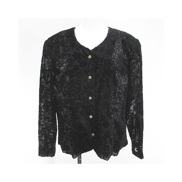 未使用品 L'AUBE du NONA 花柄 フラワー ノーカラージャケット 薄手 ベロア ベルベット 13 黒系 ブラック シースルー 透け感 肩パット タグ付 レディース【表記サイズ】13【実寸サイズ】肩幅：42cm　身幅：52cm　袖...