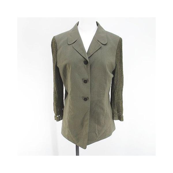 ロザース ROSACE セットアップ ジャケット ロング丈 ワイドパンツ ニット 麻 リネン 9 茶系 ブラウン 日本製 シースルー 透け感 切替 無地 レディース【表記サイズ】9【実寸サイズ】ジャケット 肩幅：38cm　ジャケット 身幅：...