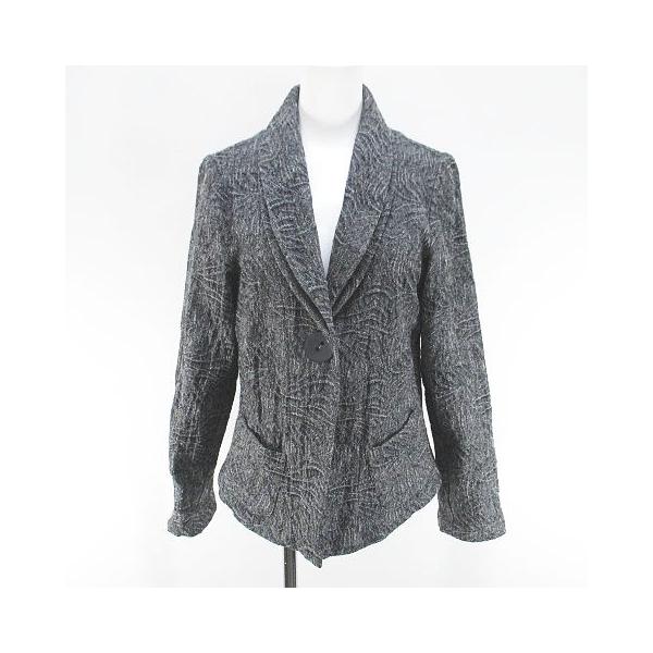 naturalmente ジャケット 薄手 36/38 灰系 グレー ポケット ボタン 毛 ウール 総柄 レディース【表記サイズ】36/38【実寸サイズ】肩幅：36cm　身幅：44cm　袖丈：60cm　着丈：57cm　　【素材】綿 57％　...