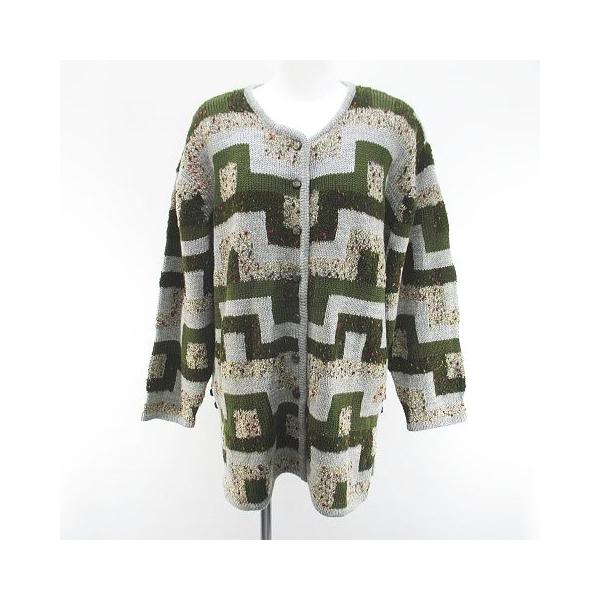 未使用品 アンナフロデイ ANNA FRODI 長袖 カーディガン ニット 厚手 F 灰系 グレー 肩パット 毛 ウール 総柄 タグ付 レディース【表記サイズ】F【実寸サイズ】肩幅：47cm　身幅：55cm　着丈：68cm　袖丈：50cm　...