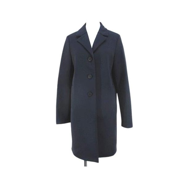 ハリスワーフロンドン Harris Wharf London チェスターコート ミドル丈 40 紺系 ネイビー 無地 ボタン フリース裏地 ストレッチ イタリア製 レディース【表記サイズ】40【実寸サイズ】肩幅：37cm　身幅：47cm　袖...