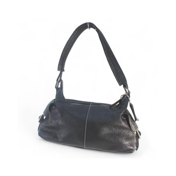 VIA DEMIZON DOUX ビアデミゾン ドゥ ショルダーバッグ ブラック 黒系 レザー  レディース【実寸サイズ】ヨコ：26cm　タテ：15cm　マチ：8cm　ショルダーの長さ：45cm　　【素材】レザー【色】ブラック 黒系（画像参...