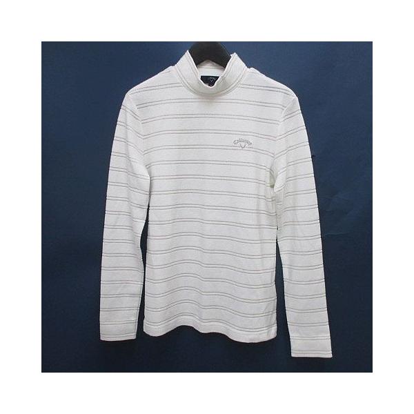 キャロウェイ CALLAWAY ゴルフウェア 長袖 フリース カットソー M 白系 ホワイト ラメ ボーダー柄 ロゴ 刺繍 レディース【ブランド】キャロウェイ CALLAWAY【表記サイズ】M【実寸サイズ】肩幅：37cm　身幅：42cm　着...