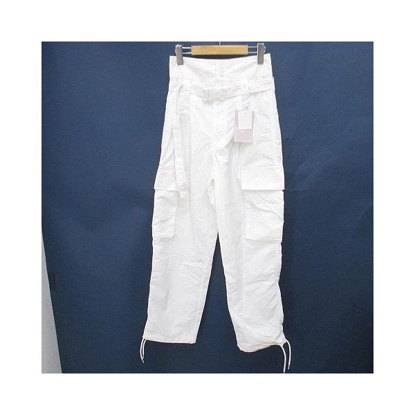 未使用品 ミウィビレット mily bilet ロング丈 カーゴパンツ S 白系 ホワイト ベルト 透け感 無地 タグ付 レディース【表記サイズ】S【実寸サイズ】ウエスト：68cm　もも幅：32cm　裾幅：20cm　股上：37cm　股下：6...