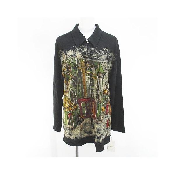 未使用品 プレッツァ PUREZZA 風景柄 長袖 ニット セーター F 黒系 ブラック 日本製 毛 ウール タグ付 レディース【表記サイズ】F【実寸サイズ】肩幅：44cm　身幅：48cm　着丈：66cm　袖丈：52cm　　【素材】アクリル...