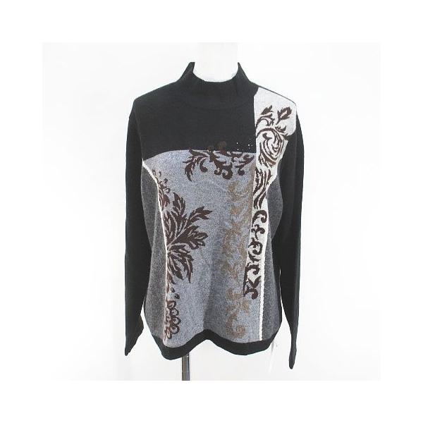 未使用品 シャミー Chamois 長袖 ニット セーター クルーネック カシミヤ 44 黒系 ブラック ラインストーン 総柄 タグ付 レディース【表記サイズ】44【実寸サイズ】肩幅：39cm　身幅：54cm　着丈：55cm　袖丈：55cm...