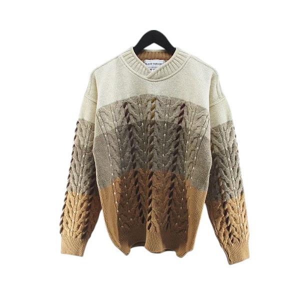 FLAVIO SABATINI 長袖 ケーブル ニット セーター 48/S ベージュ 総柄 リブ イタリア製 毛 ウール メンズ【表記サイズ】48/S【実寸サイズ】肩幅：55cm　身幅：55cm　着丈：62cm　袖丈：53cm　　【素材】ウ...