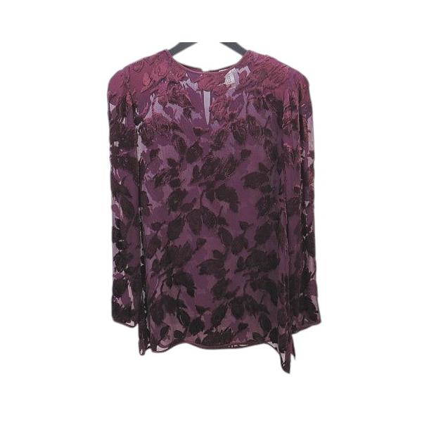 ジビエレドンナ GIBIERRE DONNA 長袖 シースルートップス 44 ボルドー シアー 花柄 肩パット イタリア製 レディース【表記サイズ】44【実寸サイズ】肩幅：42cm　身幅：52cm　着丈：71cm　袖丈：62cm　　【素材】...