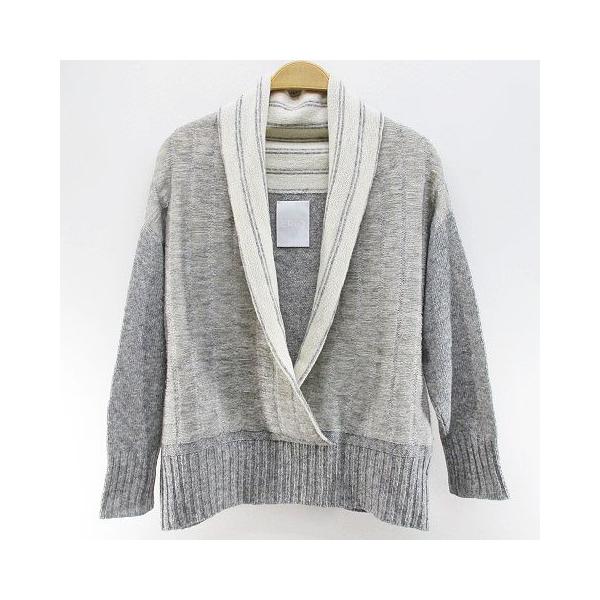 ERIO 長袖 ニット セーター 灰系 グレー ミックス 切替 ショールカラー リブ 【表記サイズ】表記無し【実寸サイズ】肩幅：55cm　身幅：53cm　着丈：47cm　袖丈：42cm　　【素材】表記無し【色】グレー系 （画像参照）【状態】...