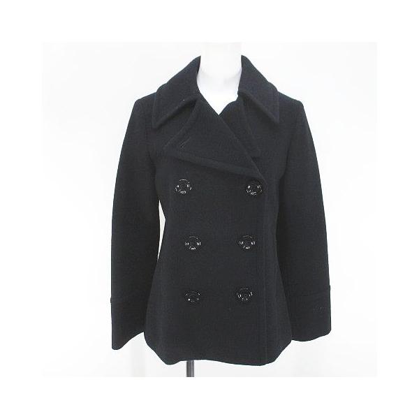 Hestia ピーコート ミディアム丈 38 紺系 ネイビー ポケット 毛 ウール 裏地 無地 レディース【表記サイズ】38【実寸サイズ】肩幅：37cm　身幅：44cm　袖丈：59cm　着丈：62cm　　【素材】表地　ウール 90％　ナイロ...