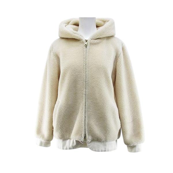 ヘレンチア HERENCIA ボア フリース パーカー ジャケット 38 ベージュ 切替 ジップアップ 裏地 レディース【表記サイズ】38【実寸サイズ】肩幅：40cm　身幅：50cm　袖丈：56cm　着丈：67cm　　【素材】表地　本体　ポ...