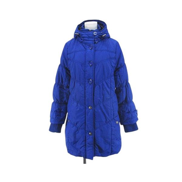 twenty one stage 中綿 ジャケット ミドル丈 M 青系 ブルー 無地 フード ジップアップ ボタン リブ 裏地 レディース【表記サイズ】Mバスト 79-87身長 154−162【実寸サイズ】肩幅：38cm　身幅：53cm　袖...